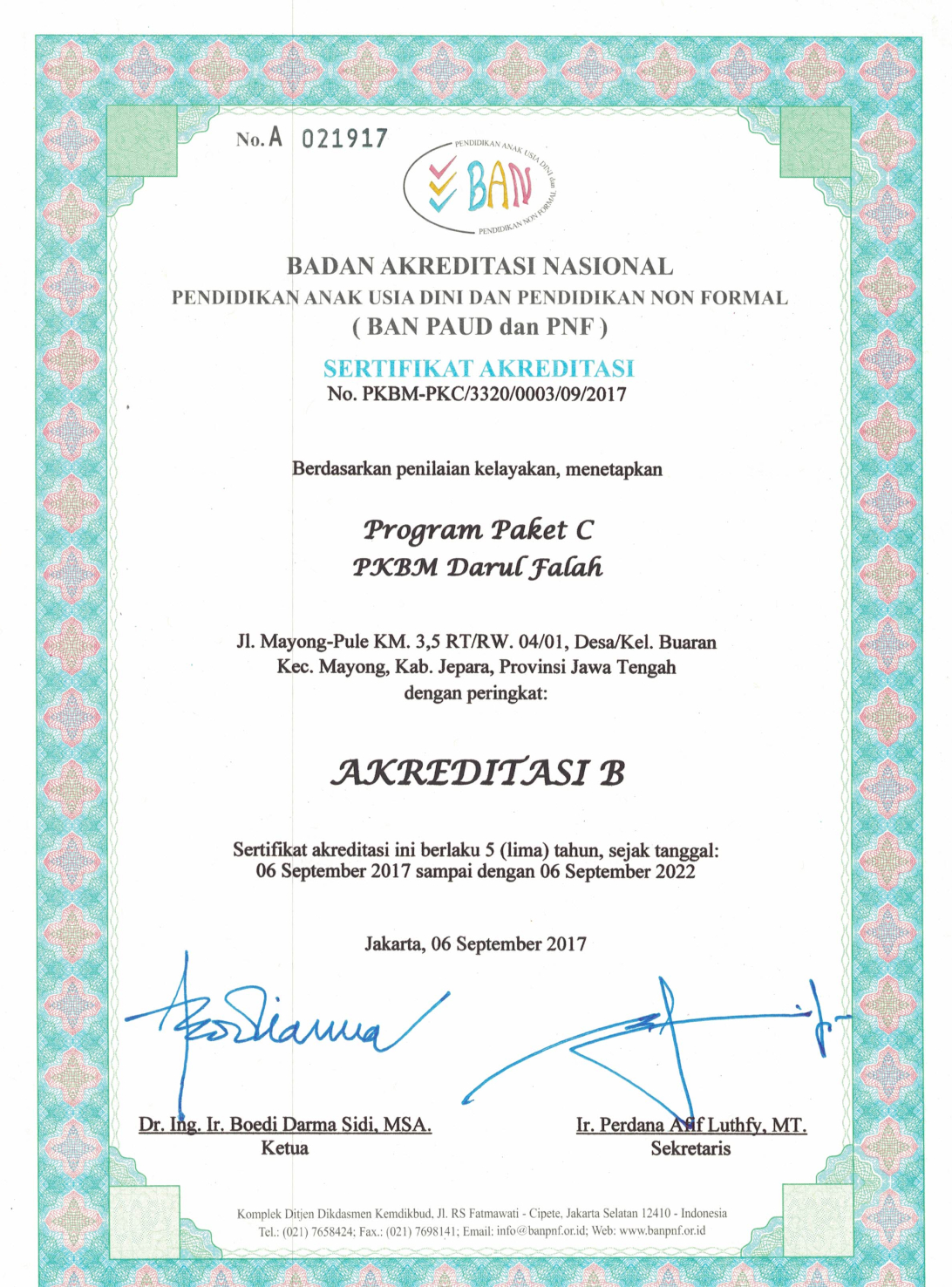 PKBM DARUL FALAH :: AKREDITASI